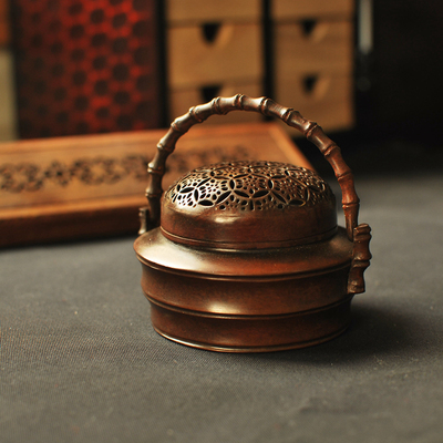 陈巧生苏工香拓纯紫铜竹君手炉