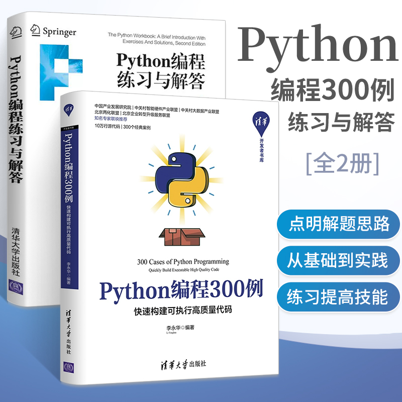 全2册 Python编程300例快速构建可执行高质量代码python编程练习与解答 Python程序设计教材开发程序设计软件工程计算机网络