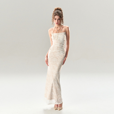 4muggle白色蕾丝鱼尾连衣裙长裙