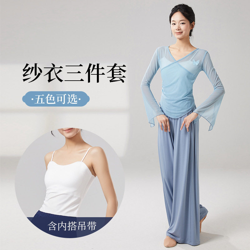 舞蹈服女现代形体练功服网纱飘逸成人古典舞蹈服中国舞跳舞服套装