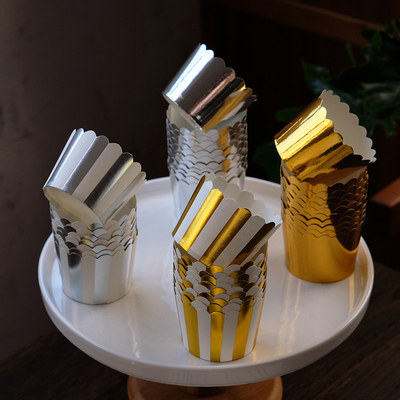 金色银色条纹纸杯蛋糕纸杯甜品台婚礼摆台大小耐高温纸杯cupcake