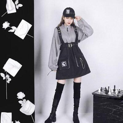 春秋甜酷伪娘假两件连衣裙套装