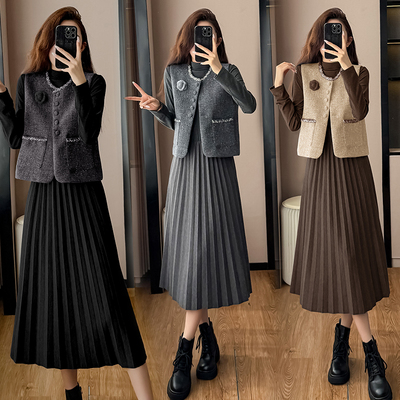 秋冬韩系搭大衣的打底裙百搭背心马甲显瘦打底裙长裙两件套