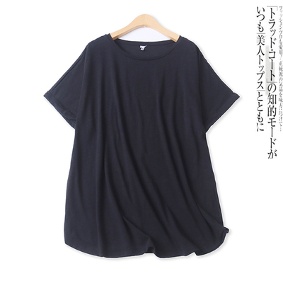 插肩翻边短袖百搭大码宽松棉T恤