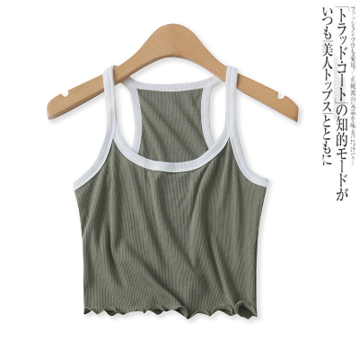 撞色包边螺纹背心显瘦高弹力