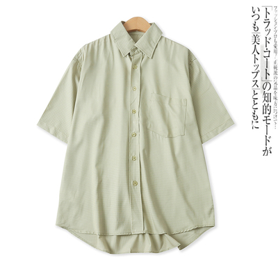 翻领单排扣短袖休闲男士格子衬衫