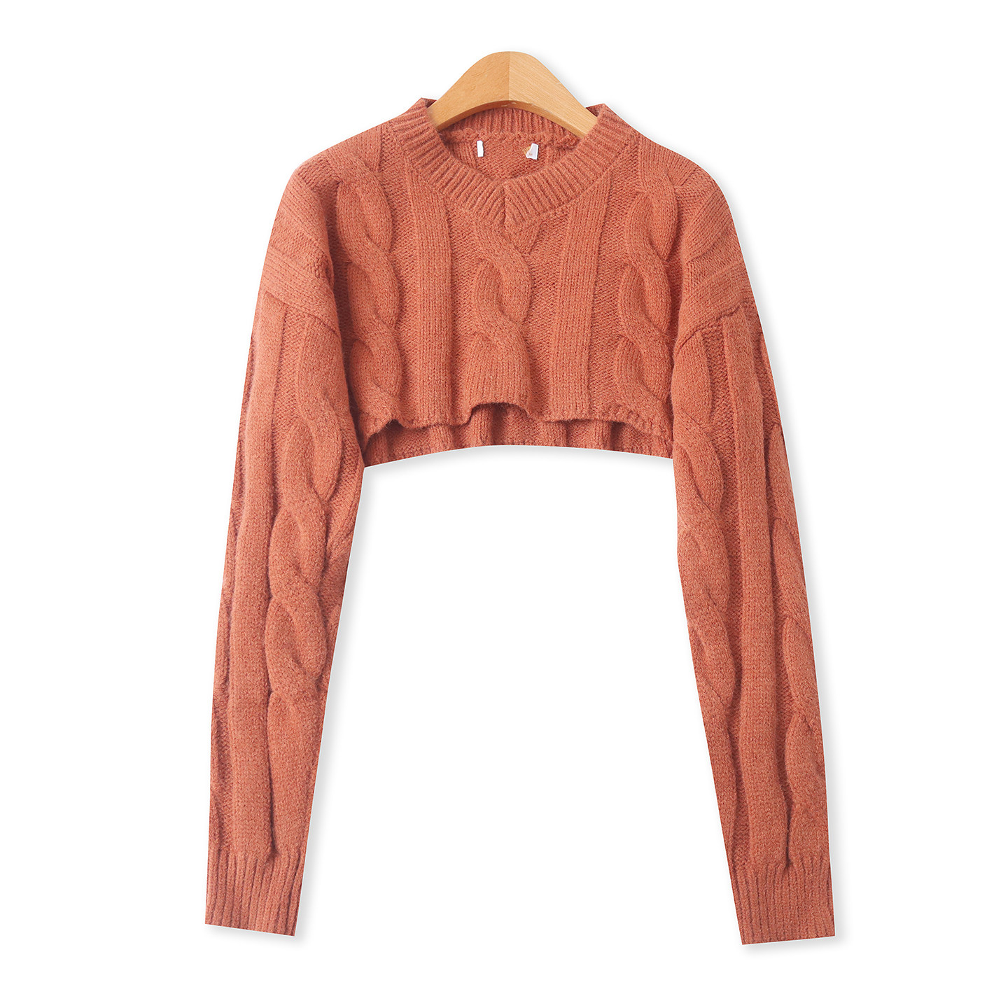 时尚叠穿毛衣冬新款外贸女装百搭鸡心领修身长袖麻花针织衫19249
