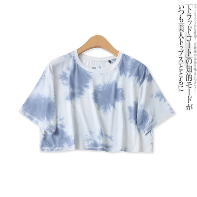 冰丝速干T恤夏季新款外贸女装百搭露脐圆领宽松扎染短袖上衣17885
