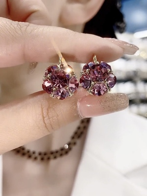 2025年新款潮紫色水晶耳扣耳环气质高级感时尚耳饰女小巧精致耳钉