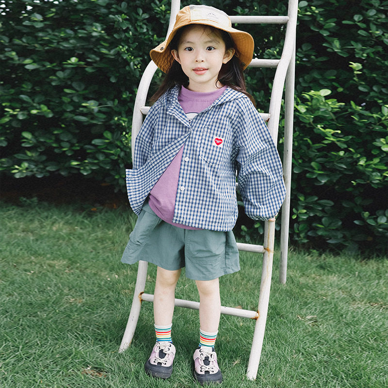 儿童防晒外套2026夏季新款山系户外防蚊女童格子连帽皮肤衣童装