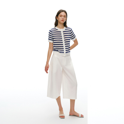 航海风条纹短袖显瘦针织开衫女