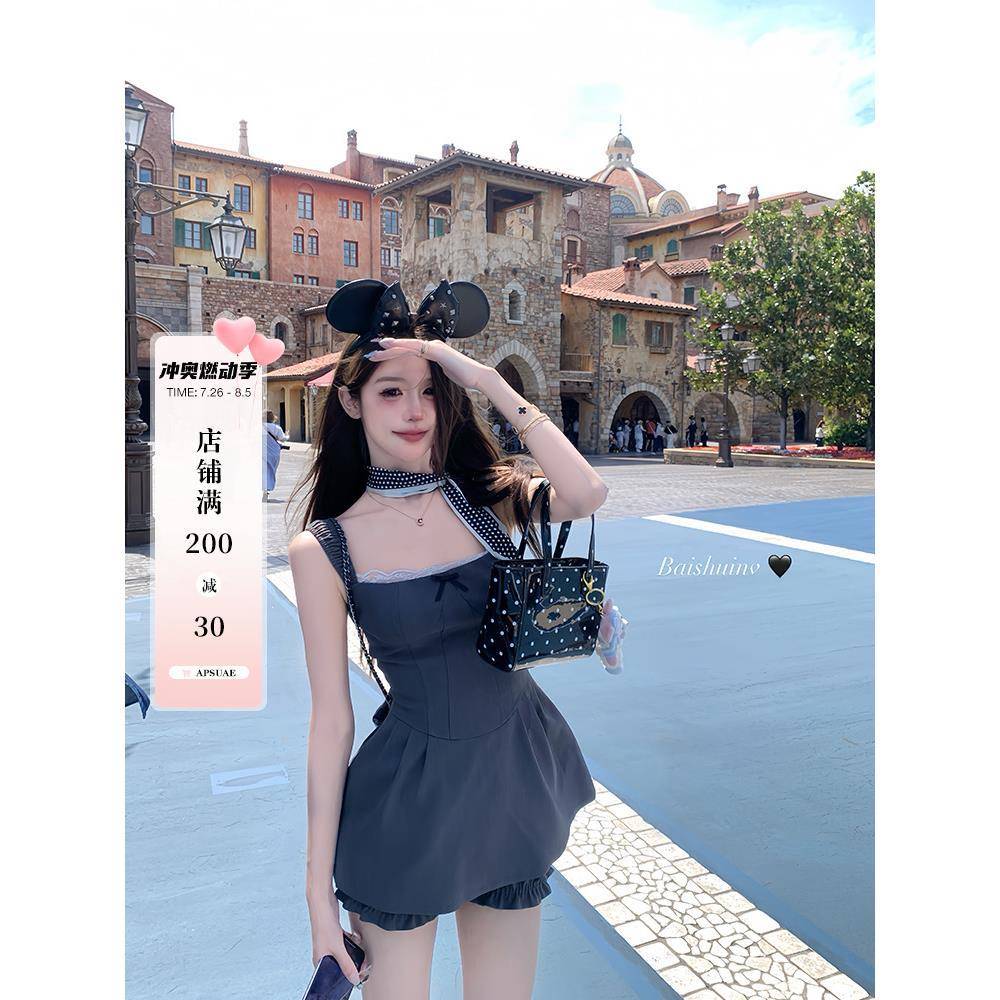 白水女【东京返校生~】西装吊带连衣裙女花苞休闲裤修身气质套装