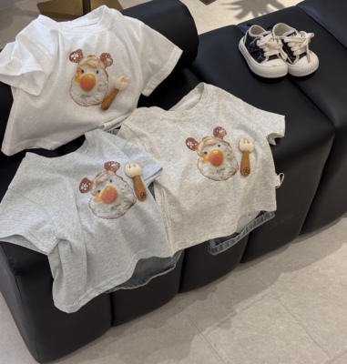 2026夏季男童煎蛋小熊立体印花短袖T恤儿童女童韩版洋气宝宝小童