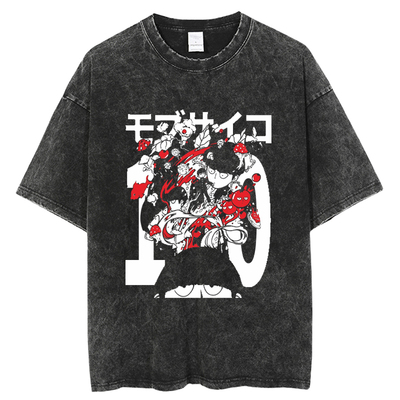 水洗做旧短袖t恤男夏季Mob Psycho 100灵能百分百高街潮牌纯棉潮T