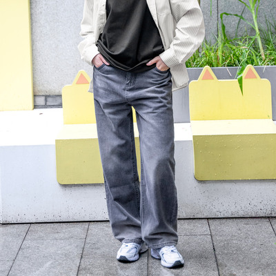 秋季新款宽松休闲复古水洗牛仔