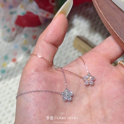 夏日樱花雨 S925银高碳钻樱花项链甜美超显白超闪精致锁骨链百搭