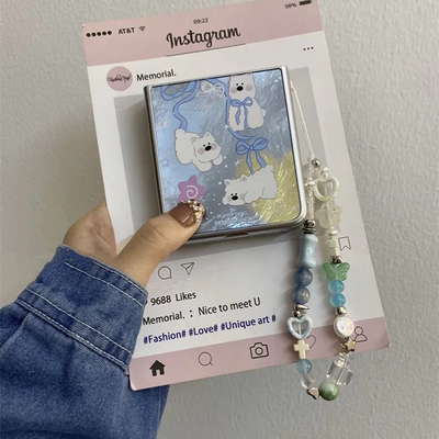 新款羽纱西高地适用华为pocket2折叠屏手机壳小米mixflip硬壳三星zflip6手链OPPO Find N3Flip防摔荣耀vivo女