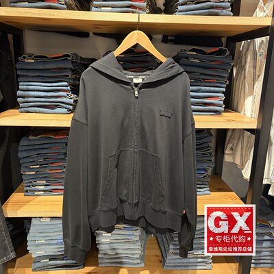 正品Levis李维斯2026年黑色宽松落肩拉链 男士连帽卫衣006P6-0001