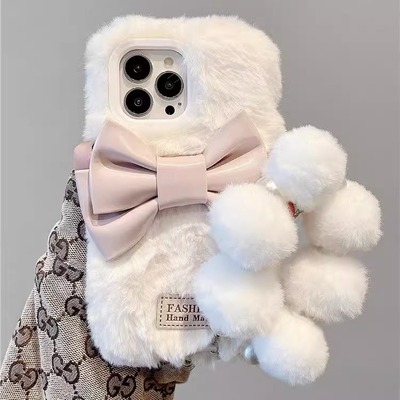 秋冬款小清新蝴蝶结Pura70Ultra畅享60x适用华为mate60手机壳x50i+畅玩40s毛绒90带手绳80se荣耀200/100pro女