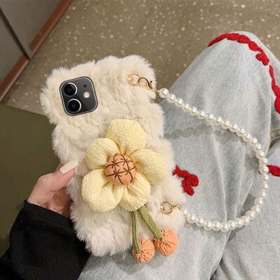 秋冬款毛绒小清新太阳花手提绳nzoneS7pro+适用华为nova11pro/10//9se/8手机壳荣耀play7t/6t/5t珍珠女款软壳