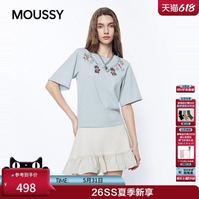 MOUSSY&Monchhichi合作款 2026夏季新品项链印花T恤028JSZ01-1002