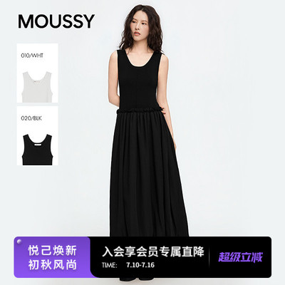 MOUSSY 2026夏季新品日系文艺风拼接抽褶背心连衣裙031JSZ83-1001