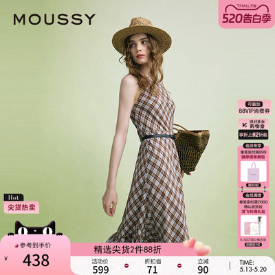 MOUSSY 夏季新品复古港风菱格纹无袖连衣裙女028ISA33-3961