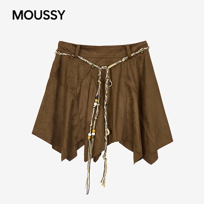 MOUSSY 2026夏新品复古辣妹风编织腰带不规则半身裙028JSZ31-1043