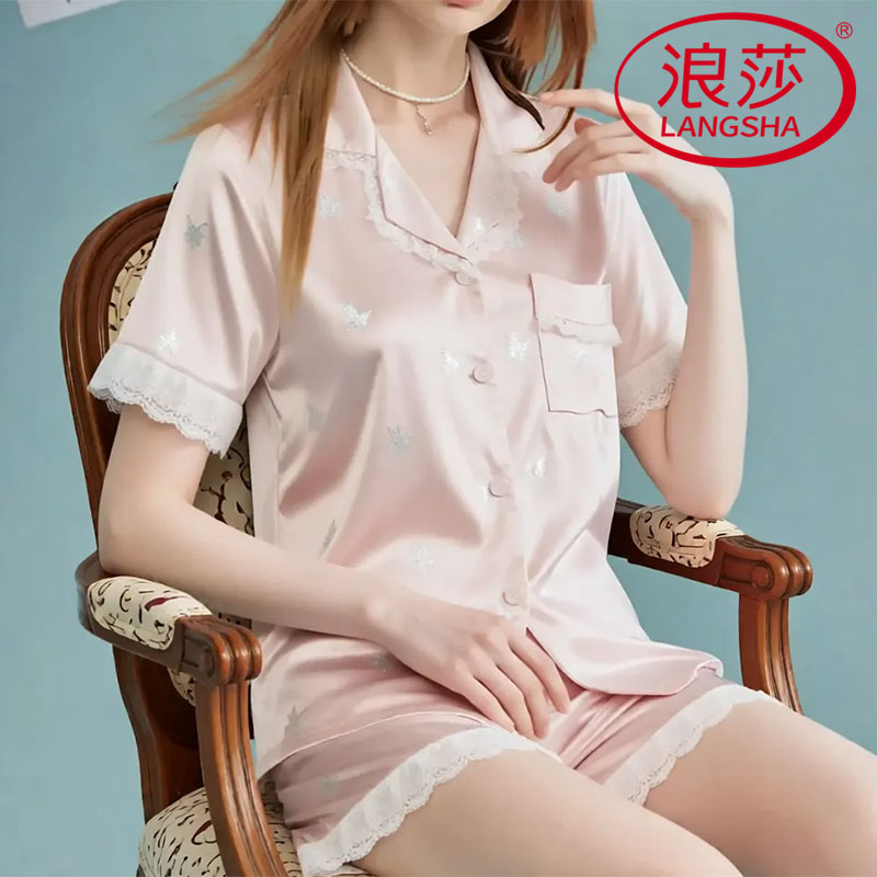浪莎凉感冰丝睡衣女夏季短袖短裤薄款韩式家居服可外穿网红风套装