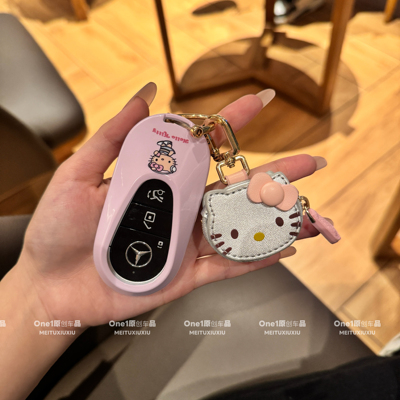 适用于奔驰黑皮Kitty钥匙套新c级e级c260e300c200s400耐磨防污套