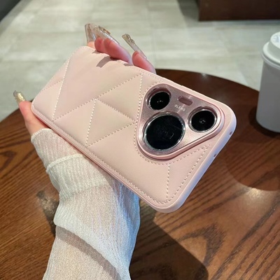 适用华为Pura80Ultra手机壳云朵素皮高端奢华商务男士女款金属镜头气垫格纹pura80Pro+保护套高级感小香风70