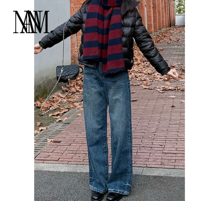 显瘦遮胯高腰直筒牛仔裤女