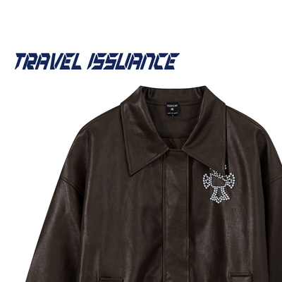 纯色宽松PU皮百搭夹克外套女