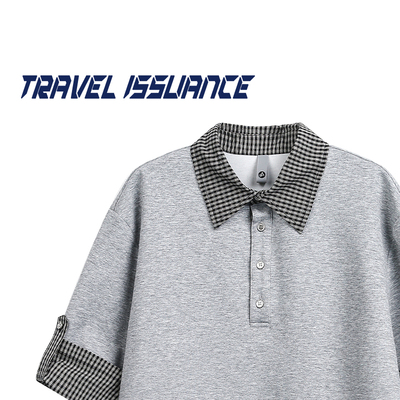 假两件格子拼接宽松短袖T恤小众