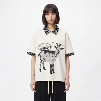 山羊印花宽松短袖T恤POLO衫男女