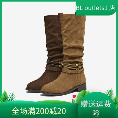 TATA他她长靴女2025冬季新款西部靴百搭时装靴户外堆堆靴CKU01DG5