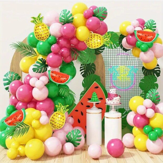夏日西瓜菠萝粉黄绿气球套装 节日生日派对 PT-ST-H52710