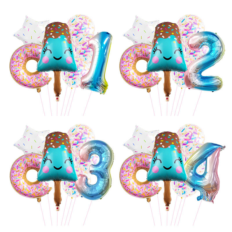 1-9数字气球套装 节日生日派对雪糕甜甜圈