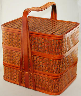 酒店食盒外卖三层提筐竹编篮子