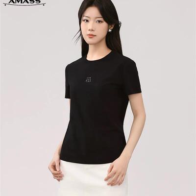 阿玛施修身显瘦正肩短袖T恤2026夏季新品莫代尔黑色上衣女530225