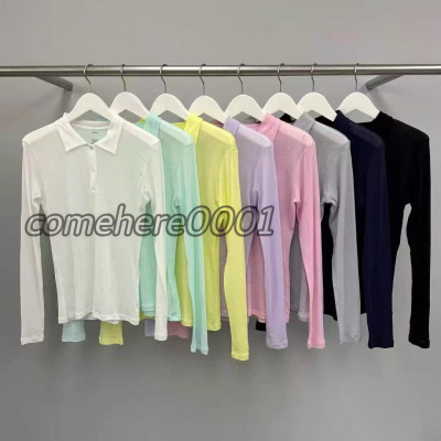 现速发韩国东大门代购water2026春夏新款糖果色翻领系扣长袖T恤