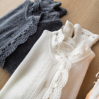 温柔到骨子里 设计感气质手工钩花镂空花边软糯羊绒羊毛针织开衫