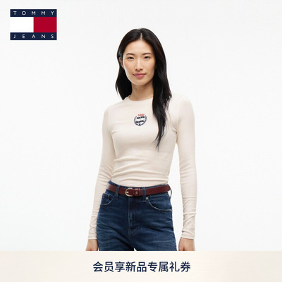 Tommy女装徽章刺绣罗纹修身T恤