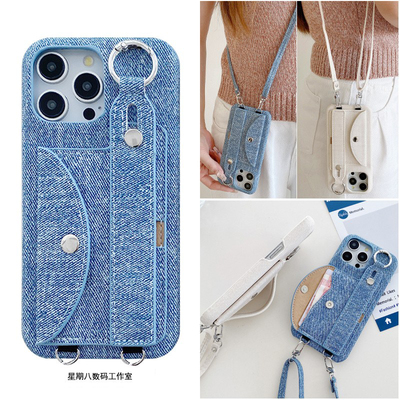 牛仔腕带插卡包斜挎谷歌手机壳皮