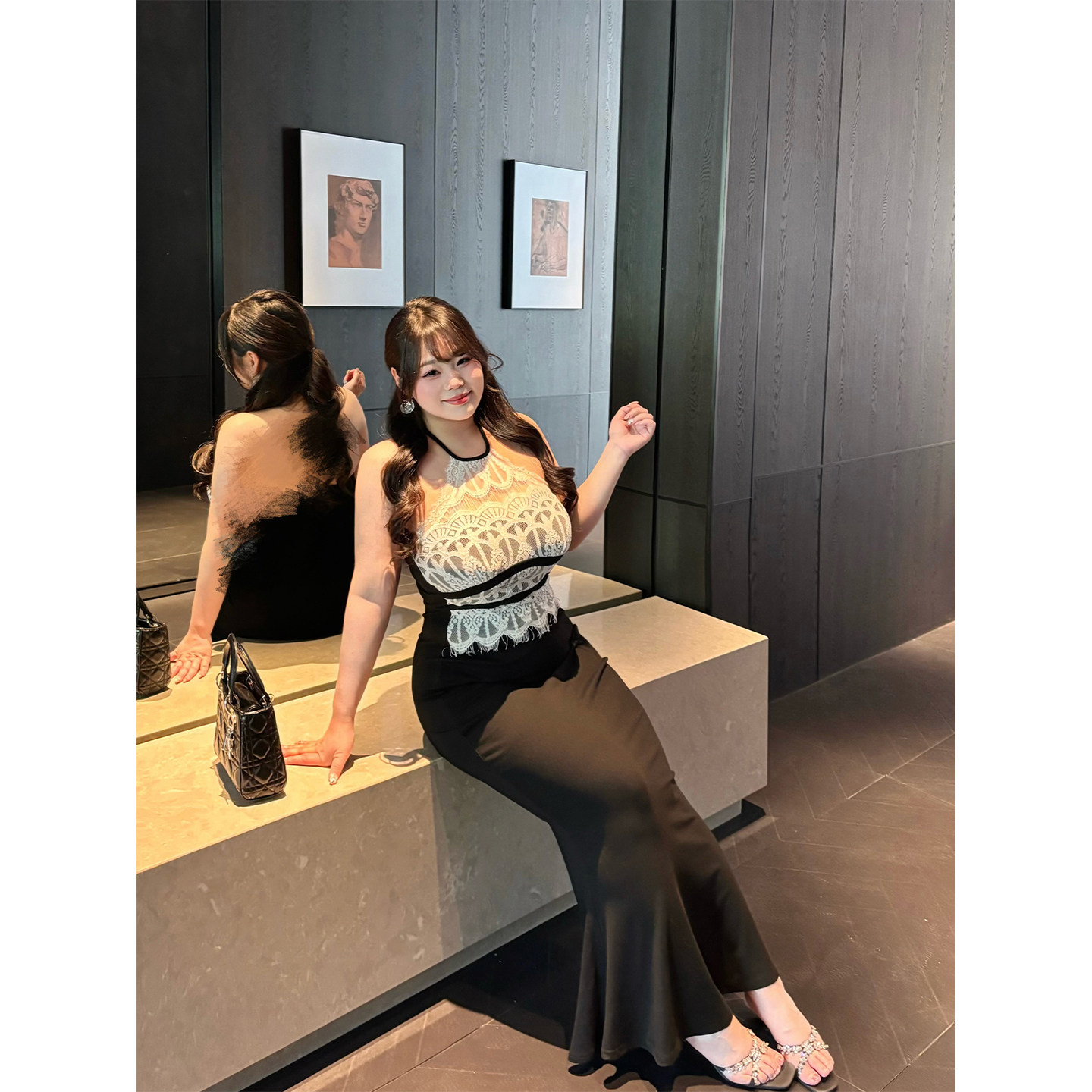 Babes【娇欲妲己】大码气质名媛挂脖短款连衣裙辣妹显瘦包臀裙女