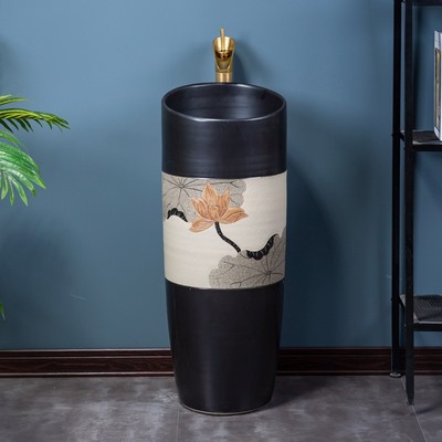 小型洗手台盆一体落地式立柱洗脸盆户外柱盆庭院院子水池宾馆兼用