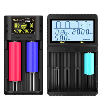 Yonii R2 R4 18650锂电池充电器26650镍氢5号7号21700LCD容量测试