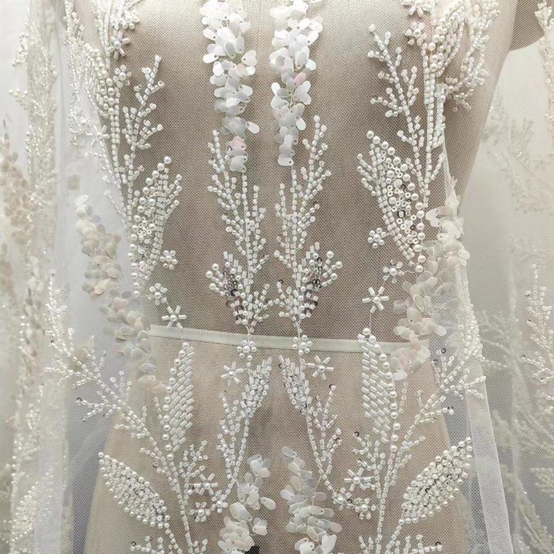 新款钉珠绣亮片网软蕾丝布料婚纱礼服花边服装辅料装饰