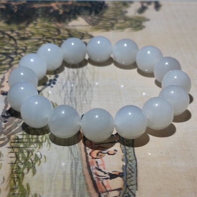 和田白玉手串径密度油性高白润清爽品质手串男款