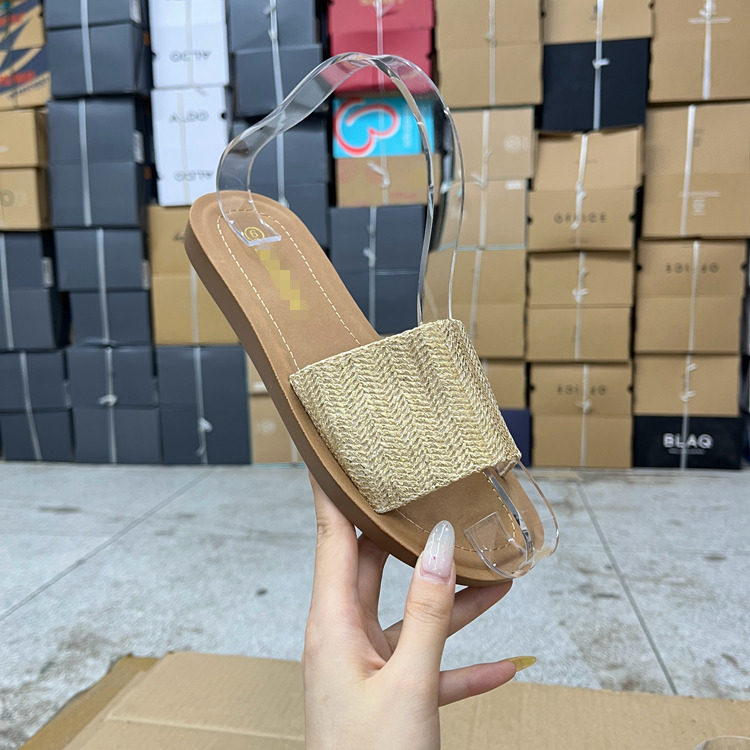 外贸原单女鞋新款圆头纯色时尚shoes日常休闲百搭平底拖鞋凉鞋